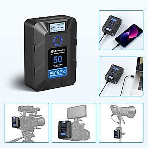 Powerextra V Mount Battery V Lock Battery 50Wh with LCD Screen D-Tap USB-A USB-C Ports Compatible with Broadcast Video Camcorder Sony HDCAM XDCAM Digital Cinema Cameras