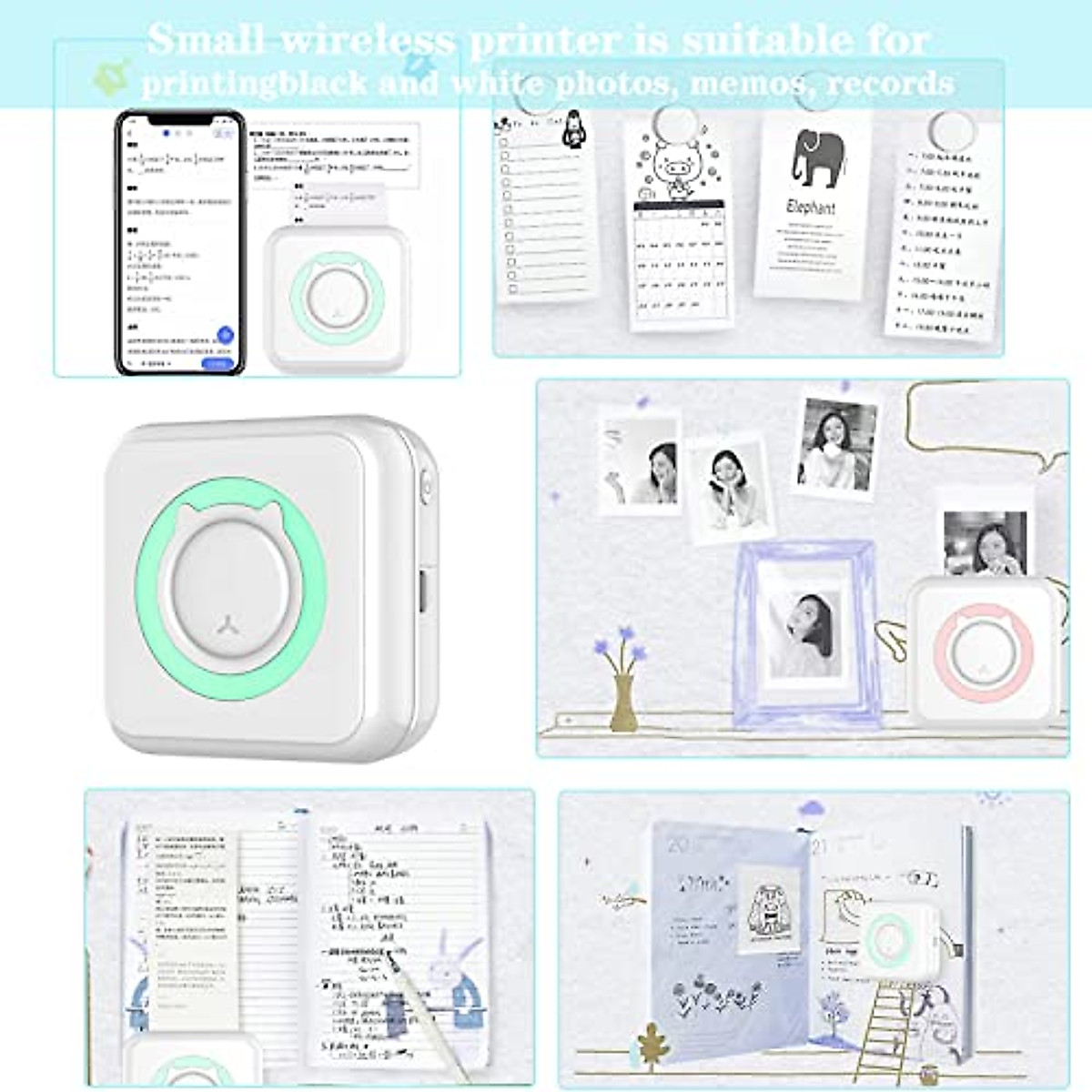 Instaproud - Portable Sticker Printer, Mini Printer Sticker Maker, Mini Pocket Thermal Printer, Mini Printer Portable Bluetooth-Compatible Photo Printer for Photos, Diaries, Memos (Pink(Set-5))