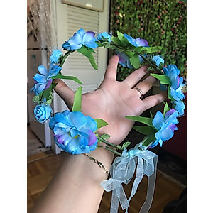 6Pcs Adjustable Boho Flower Crowns with Elastic Ribbon Floral Headbands Garland Bridal Bridesmaid Women Girls Teens Kids Headpiece for Hawaiian Party Wedding Beach Festival