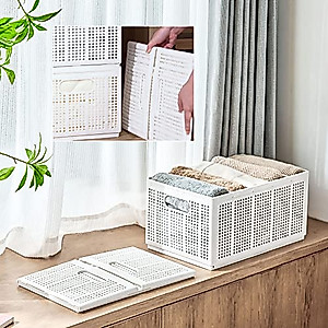 UNZIPE 4 Pack Plastic Baskets Storage Bins with Handle for Closet Organizing, Collapsible Cabinet Drawer Organizer for Shelves Storing Socks, Underwear, Bra, Ties, Belts