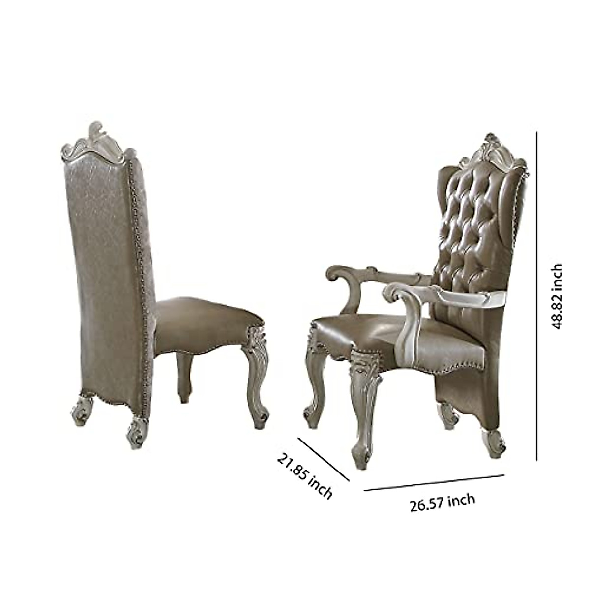 ACME Versailles Side Chair (Set-2) - 61132 - Vintage Gray PU/Fabric & Bone White