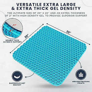 Zen Bloks XL Extra Thick Gel Seat Cushion for Pressure Relief, Tailbone, Sciatica, Coccyx, and Hip Pain Relief - Non-Slip for Wheelchairs, Office Chairs, Car Seat for Driving (20"x20"x2")