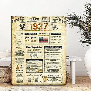 85th Birthday Party Decorations Supplies Anniversary Card Gifts for Man/women Turning 85Years Old Back in 1937 Print Frame Canvas 85th Birthday Card for Him or Her (11inchx14inch, 1937-canavs Frame)