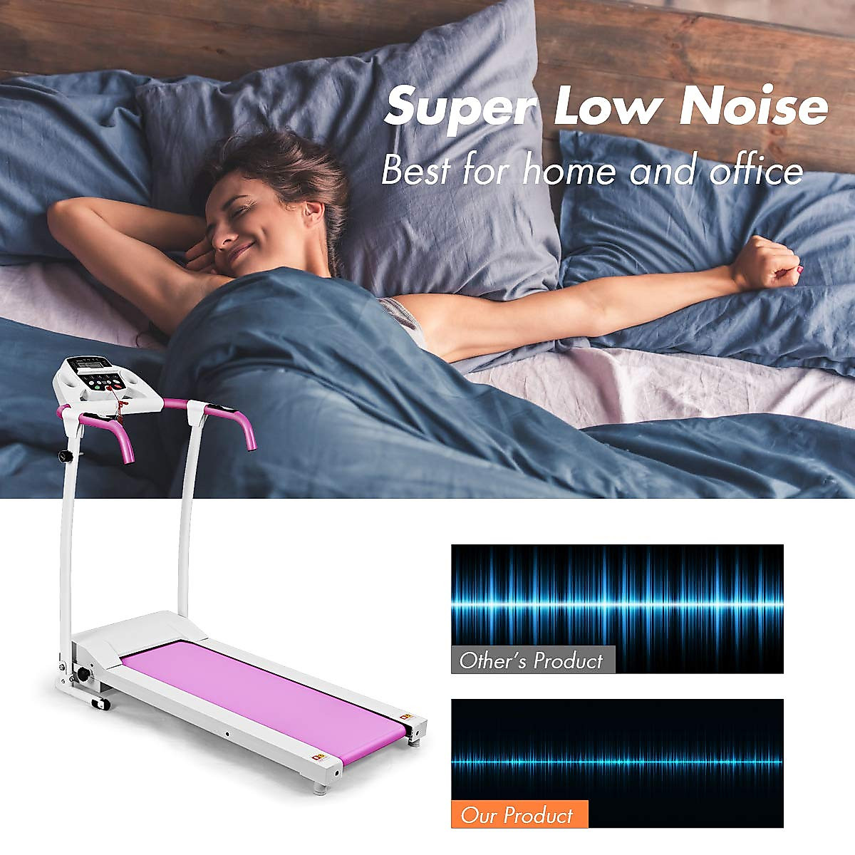 GYMAX Foldable Treadmill, Portable Treadmill with with 12 Preset Programs, LCD Monitor, Built-in Wheels & Pulse Sensor, Freestanding Easy Assembly Running Machine for Small Space Home Gym (Pink)