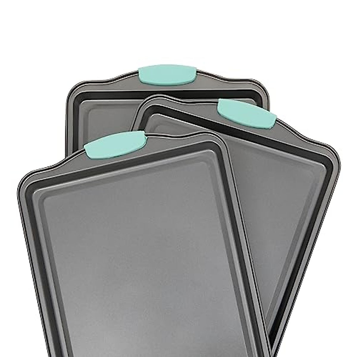 Set of 3 Nonstick Cookie Sheets for Baking, Bakeware Pans with Silicone Rubber Handles, 10x14 inches