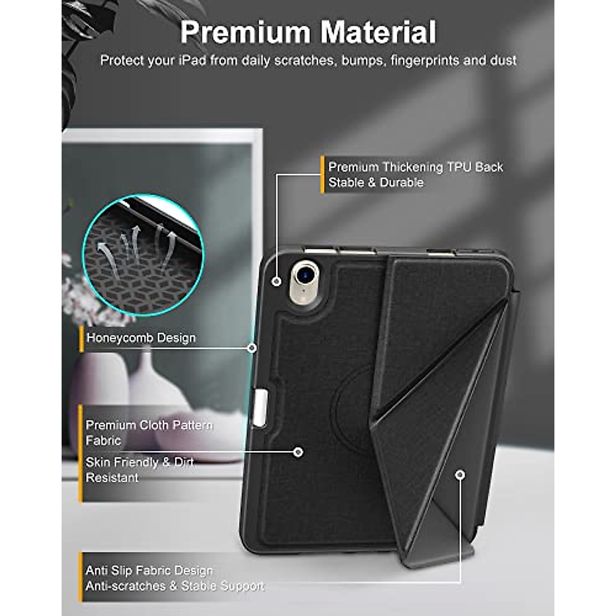 DTTO Case for iPad Mini 6th Gen 8.3 Inch 2021 with Pencil Holder, Multi - Angle Magnetic Standing Cover with TPU Back Shell [Auto Wake/Sleep], Black