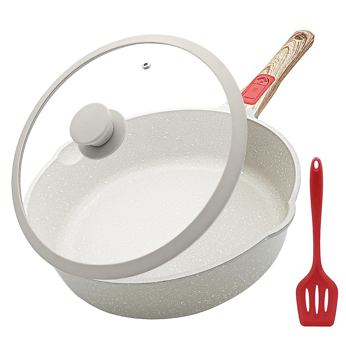 AIKENBBKK 11 Inch Nonstick Deep Frying Pan with Lid, 5Qt Non Stick Skillet with Removable Handle, Aluminum Sauté Pan Compatible with All Stovetops, Dishwasher& Oven Safe (White)