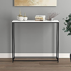 Safdie & Co. - Metal Console Table, Marble Black Console Tables for Entryway, Use As Doorway Table, Narrow Bar Table, or Accent Furniture for Decorating Foyer, 12 x 28 x 31 Inches