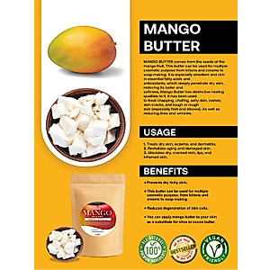 Aroma Depot 2 lb / 32 oz Raw Mango Butter Unrefined 100% Natural Pure Great for Skin, Body, Hair Care. DYI Body Butter, Lotions, Creams Reduces Fine Lines, Wrinkles, used for eczema psoriasis