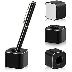 2 Pieces Metal Pen Stand Square Pen Holder Base Aluminum Student Desk Organizer Single Pen Holder for Desk Desktop Toothbrush Stand Holder Pen Display Stand for Home Office Students Teachers (Black)