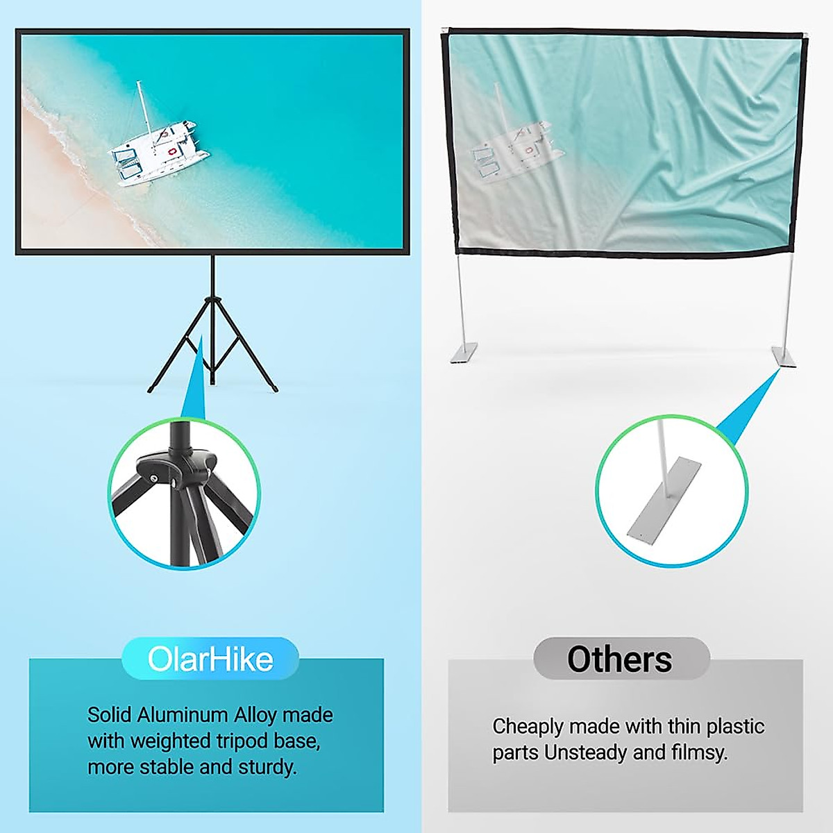 OlarHike Portable Projector Screen with Stand, 100-inch Outdoor Indoor 16:9 4K HD PVC Projection Screen, 1.2 Gain Movie Screen with Carry Bag Wrinkle-Free Design for Home Theater Backyard Movie Night