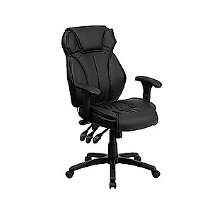 High Back Black LeatherSoft Multifunction Executive Swivel Ergonomic Office Chair with Lumbar Support Knob with Arms