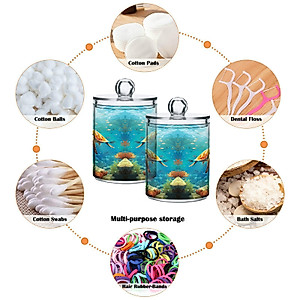 MNSRUU 2 Pack Qtip Holder Organizer Dispenser Sea Turtle Pink Bathroom Storage Canister Cotton Ball Holder Bathroom Containers for Cotton Swabs/Pads/Floss