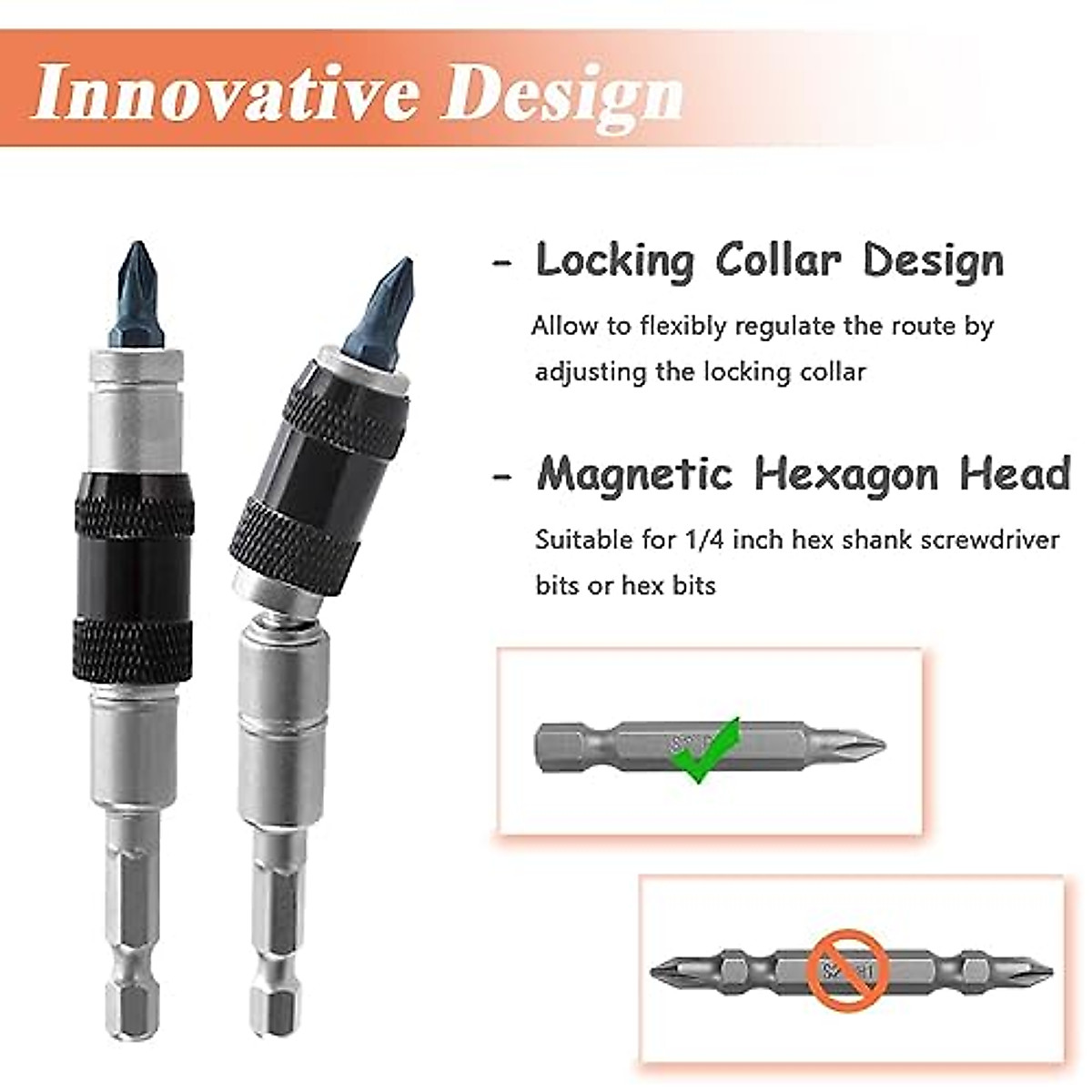 Mesee 3 Pieces Magnetic Pivoting Bit Tip Holder 1/4'' Hex Shank Quick Change Screwdriver Bit Holder Extension Bar Magnetic Screw Drill Tips Holder Extender Bendable in 20° for Corners or Tight Spots