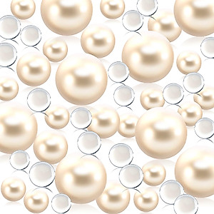 White Floating Pearls | 150PCS White Pearls Bead for Centerpieces Vases, White No Hole Beads | 8/14/20 mm Floating Beads | White Vase Fillers, Vase Filler Pearl Party Decor