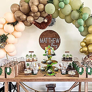 3 Tier Jungle Safari Cupcake Stand, Wild Animal Dessert Holder for Forest Jungle Safari Birthday Baby Shower Sage Green Party Decorations Supplies for 24 Cupcakes