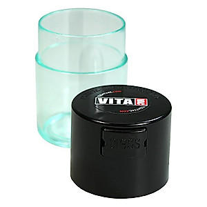 Vitavac - 5g to 20 grams Vacuum Sealed Container - Black Cap & Clear Body
