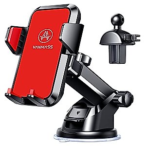 [Upgraded] VANMASS Car Phone Holder Mount [Anti-Slip Soft Silicone & Powerful Suction] Dashboard Windshield Universal Phone Holder Car, Compatible with iPhone 14 13 12 11 Pro Max &Truck/SUV/Jeep (Red)