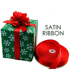 Red Christmas Satin Fabric Ribbon - 1" x 100 Yards, Wreath, 4th of July, Holiday Decor for Gifts, Birthday, Wrapping, Presents, Bows, Valentine's Day, President's Day, Memorial Day