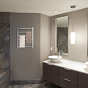 SHARNDY Towel Warmer Polished Chrome for Bathroom Wall Mounted Bath Towel Heater Plug-in Square 6 Bars Drying Rack Stainless Steel Electric Heated Towel Rack ETW13 68W 26.77x20.47x4.13 inches