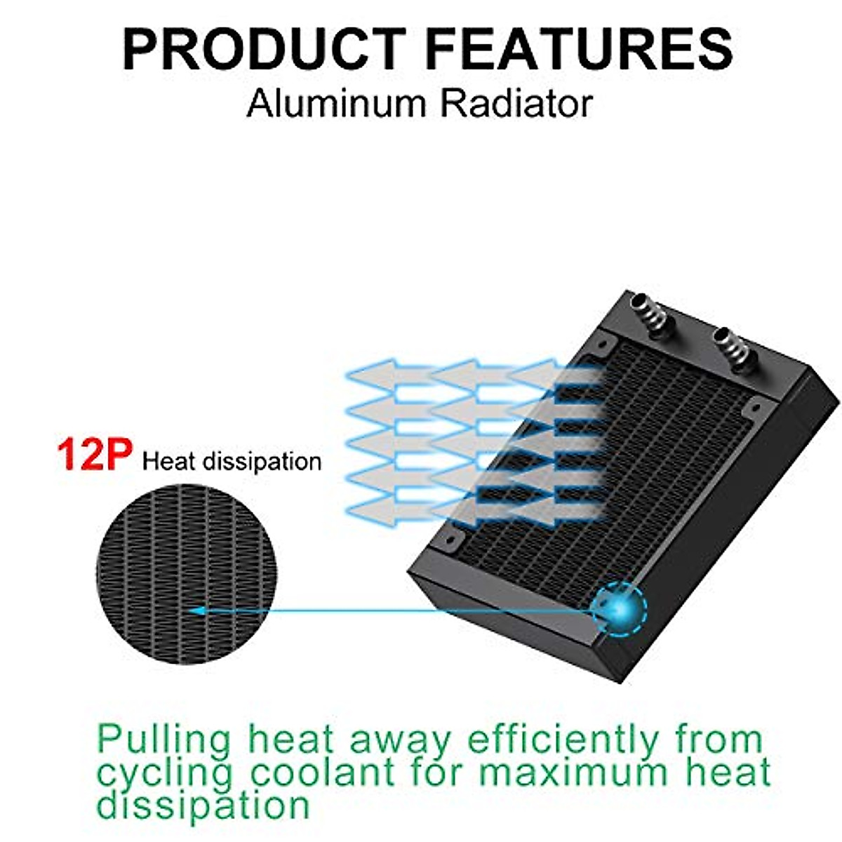 Clyxgs Water Cooling Radiator, 12 Pipe Aluminum Heat Exchanger Radiator with Tube for PC CPU Computer Water Cool System DC12V 120mm