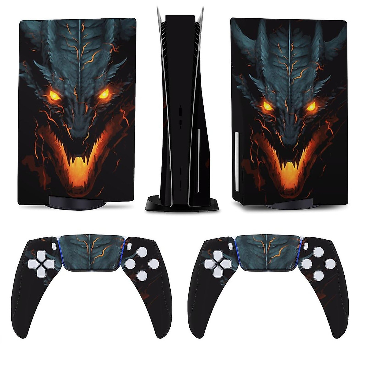 AoHanan Black Fire Dragon 5 Skin Controller Accessories Cover Skins Anime Vinyl Cover Sticker Full Set for 5 Disc Edition
