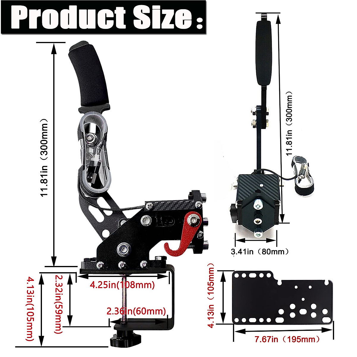 Obokidlyamor 64Bit PC USB Handbrake For 2 IN 1 Compatible with PS4/PS5 Console Controller and PC system; Work on For Logitech G29 Racing Steering wheel (With Clamp & Plate, Black)