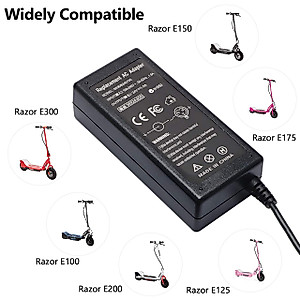 E100 E225 Electric Scooter Battery Charger for Razor E200 E200S E175 E300 E125 E150 E325 E500 E225S E100S E300S E500S E325S MX350 MX400 ZR350 PR200 Pocket Sports Mod, Dirt Quad Bike 3-Prong Inline