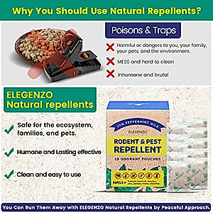 ELEGENZO Mouse Repellent Pouches with Peppermint Oil - Repels Mice, Rats, Squirrels, Roaches, Ants, Spiders, Moths 1 Count (Pack of 5)