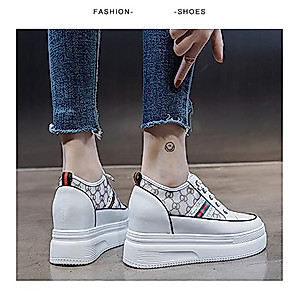Women's Heighten Sneakers Breathable Mesh White Walking Shoes Outdoor Casual Footwear Thick-Sole（3.4 inch）