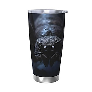 EKPRAVDKTF Black Spider 20oz Insulated Stainless Steel Tumbler With Lids And Straws, Double Wall Vacuum Travel Coffee Mug, Thermal Cup For Cold & Hot Drinks, Reusable Metal Straw & Brush