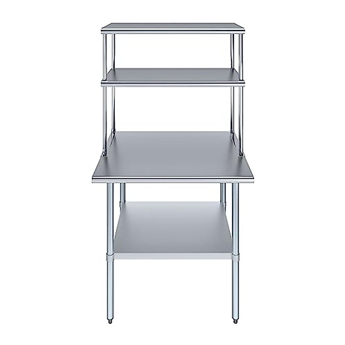 30" x 36" Stainless Steel Work Table with 18" Wide Double Tier Overshelf | Metal Kitchen Prep Table & Shelving Combo
