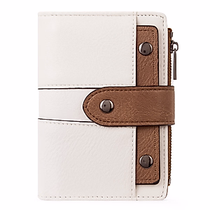 CLUCI Small Wallet for Women Leather Bifold Multi Mini Card Holder Organizer Designer Ladies Zipper Coin with Removable ID Window 0 Beige with Brown