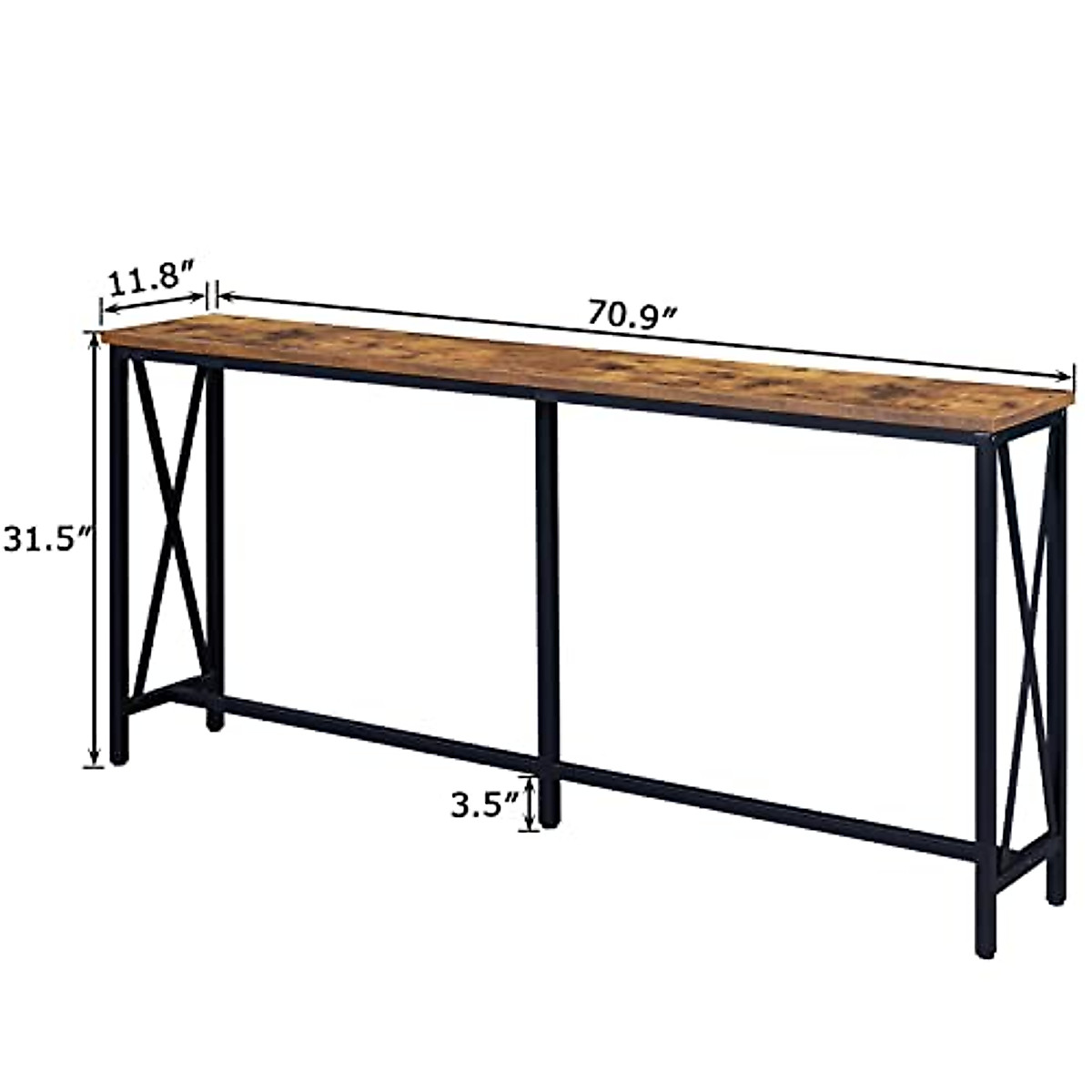 SUPERJARE 70.9 Inch Console Table, Extra Long Entryway Table with Metal Frame and X-Shaped Design, Narrow Sofa Table for Living Room and Hallway - Rustic Brown