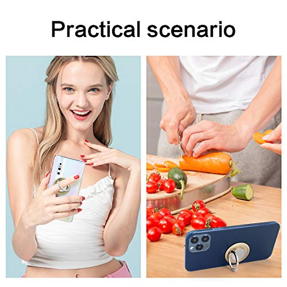 3 Pcs Cell Phone Ring Holder, Yiwanson Phone Ring Holder Finger Kickstand, 360 180 Degree Rotation, Mirror Ring Holder Bracket on Back of Phone, for All Smartphone (Gold/ Pink/ Black)