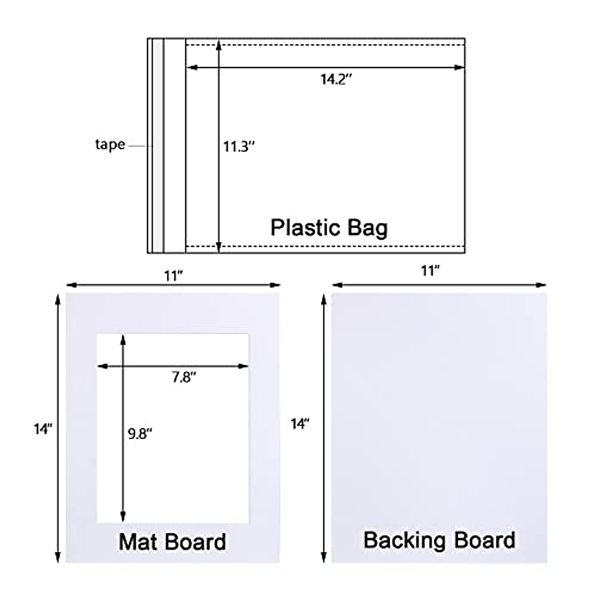 Egofine Pack of 25 White Pre-Cut 11x14 Picture Mat for 8x10 Photo with White Core Bevel Cut Mattes Sets. Includes 25 High Premier Acid Free Mats & 25 Backing Board & 25 Clear Bags