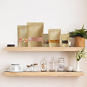 100 Packs Kraft Stand Up Paper Bags with Window(10" x 7") Resealable Bags for Small Business, Food, Sealable Treat Bags for Packaging,Snacks,Candy,Cornmeal,Coffee