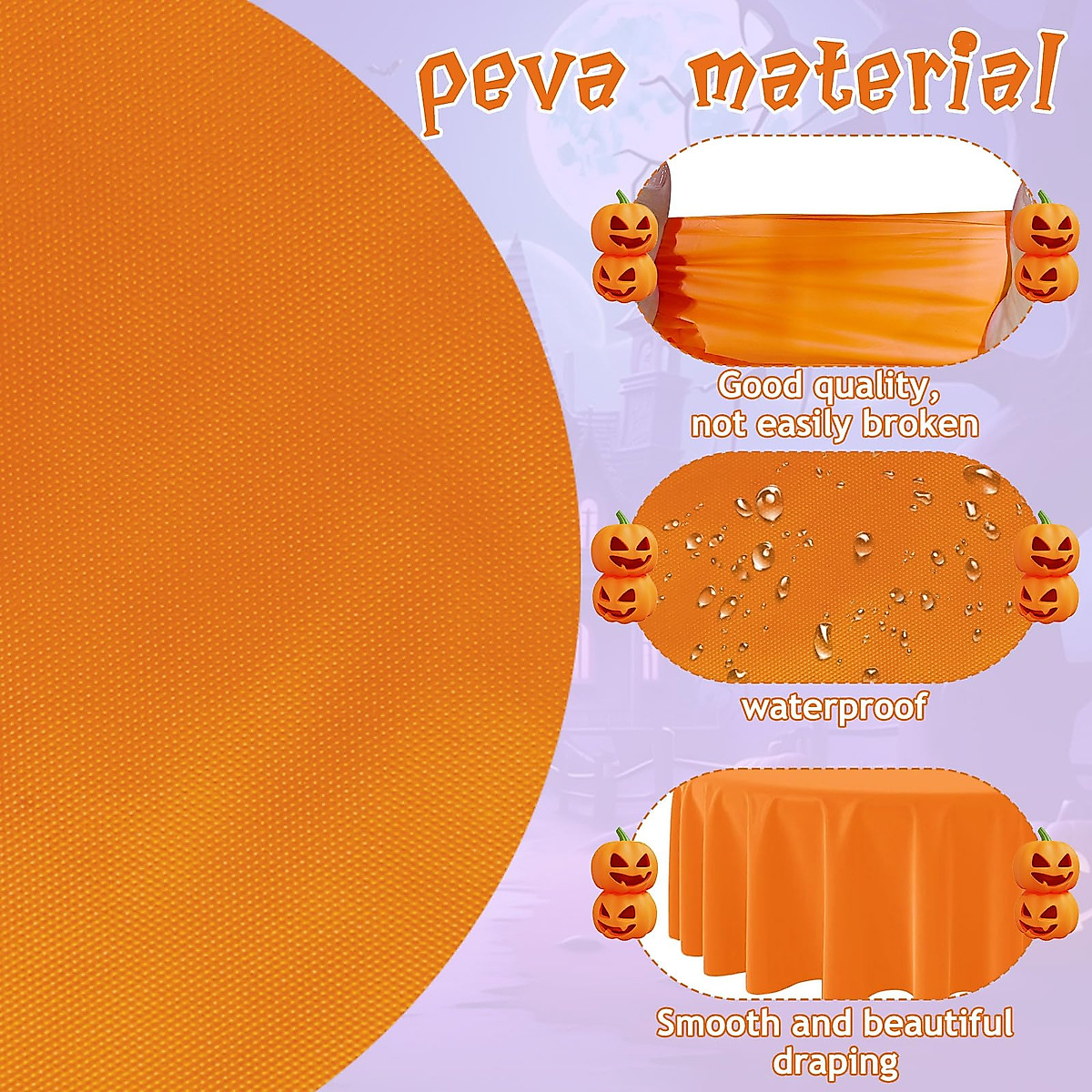 Rainmae 12pcs Halloween Disposable Plastic Tablecloth for Round Tables, 84IN Waterproof Table Covers for Halloween Indoor Outdoor Events and Parties(Black Purple Orange Green)