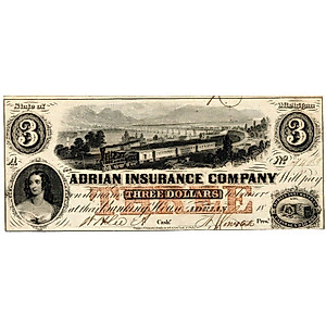 1854 Toppan Carpenter Casilear OSOLETE CURRENCY (BANK ISSUED) $3 AU