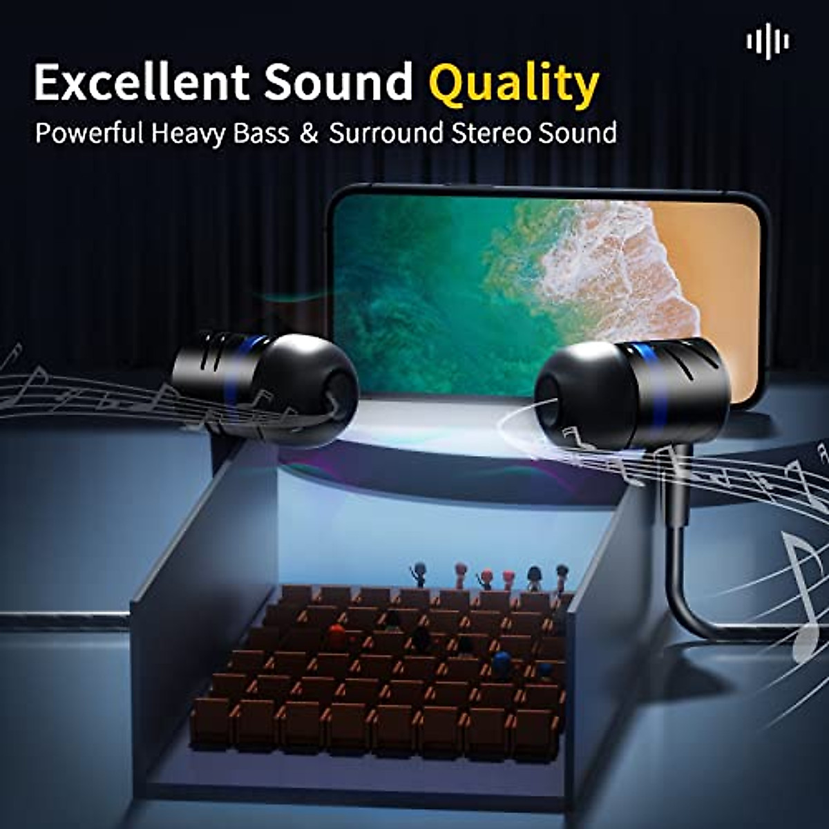 Earbuds Wired with Microphone 5 Pack, Noise Isolating in-Ear Headphones, Earphones with Powerful Heavy Bass Stereo, High Definition Compatible with Android, iPad, Laptops, MP3 Most 3.5mm Jack