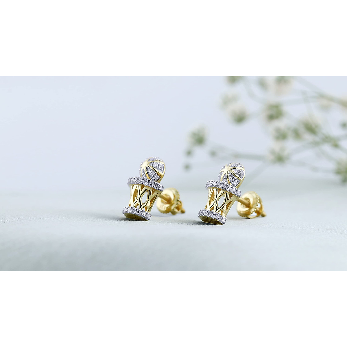 Dazzlingrock Collection 0.17 Carat (ctw) Round White Diamond Basket Ball Hoop Shape Hip-Hop Fashion Stud Earrings for Her | 10K Yellow Gold