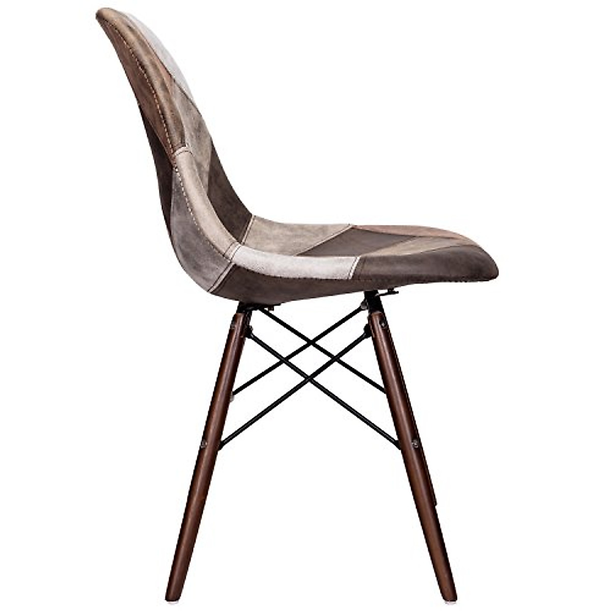 COZYBLOCK Mooku Brown Patchwork Leatherette Fabric Upholstered DSW Dining Side Accent Chair with Dark Walnut Leg…