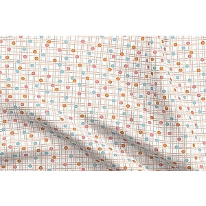 Spoonflower Fabric - Plaid Polka Dots Polkadot Grid Lines Pink White Orange Blue Stripes Printed on Cotton Poplin Fabric by The Yard - Sewing Shirting Quilting Dresses Apparel Crafts