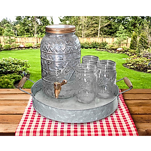 Gathery Galvanized Round Tray w/Wooden Handles for Home, Office, Party, Wedding, Spa, Serving (Original)