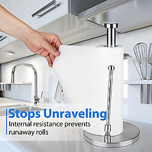 Paper Towel Holder Stand Stainless Steel Easy Tear Paper Towel Holder with Adjustable Spring Arm for Kitchen Bathroom