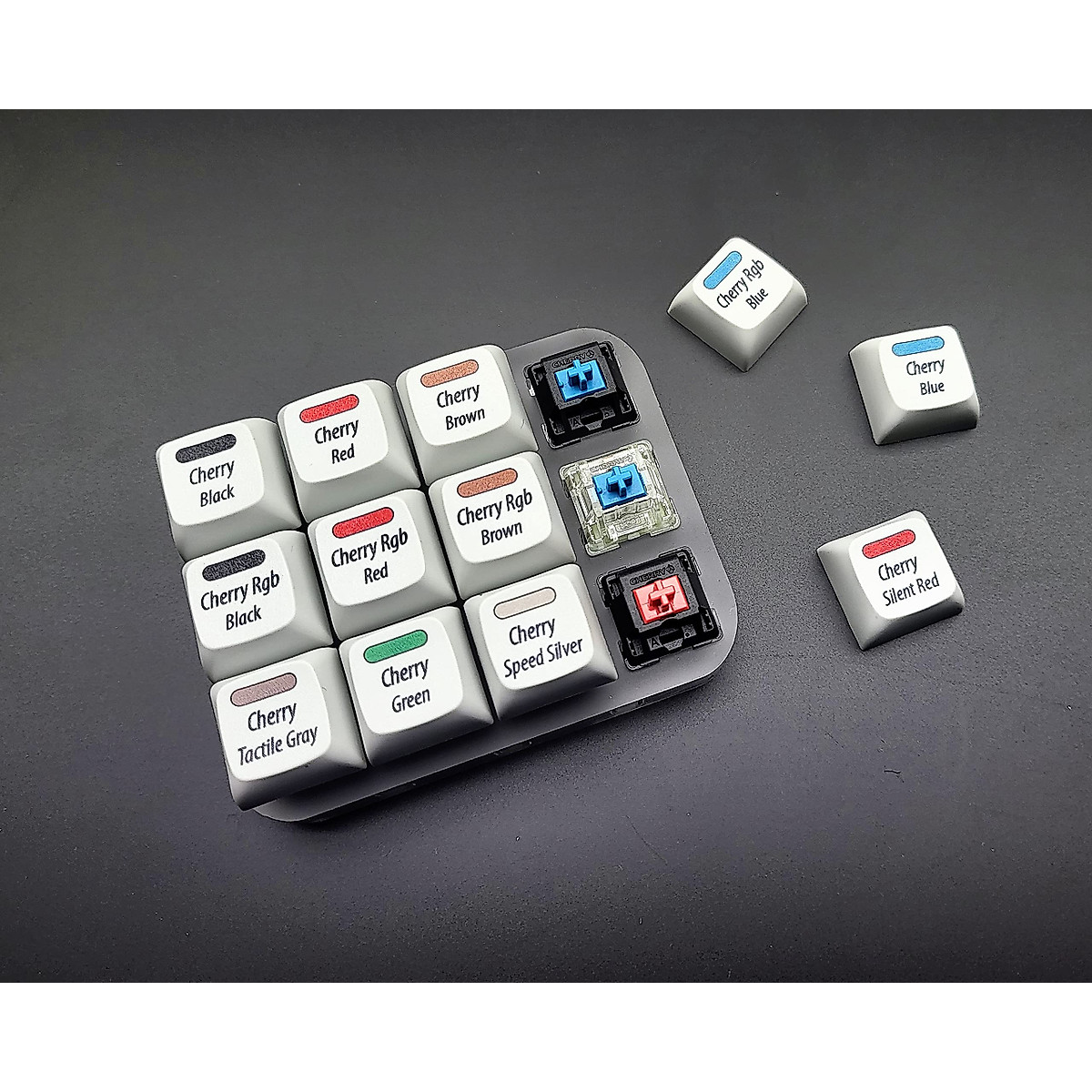 Max keyboard Cherry MX Switch Tester Switch Sampler Mechanical Keyboards 12-Key Switch Testing Tool (Printed PBT Keycaps with Cherry MX keyswtich Color Included)
