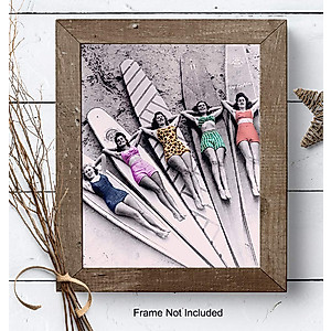 Surf Wall Decor - Vintage Retro Beach Wall Decor - Coastal Ocean Wall Art for Bathroom, Bedroom, Living Room, Beach House - Room Decor, Home Decorations or Gift for Women, Sea Lovers - 8x10 Poster