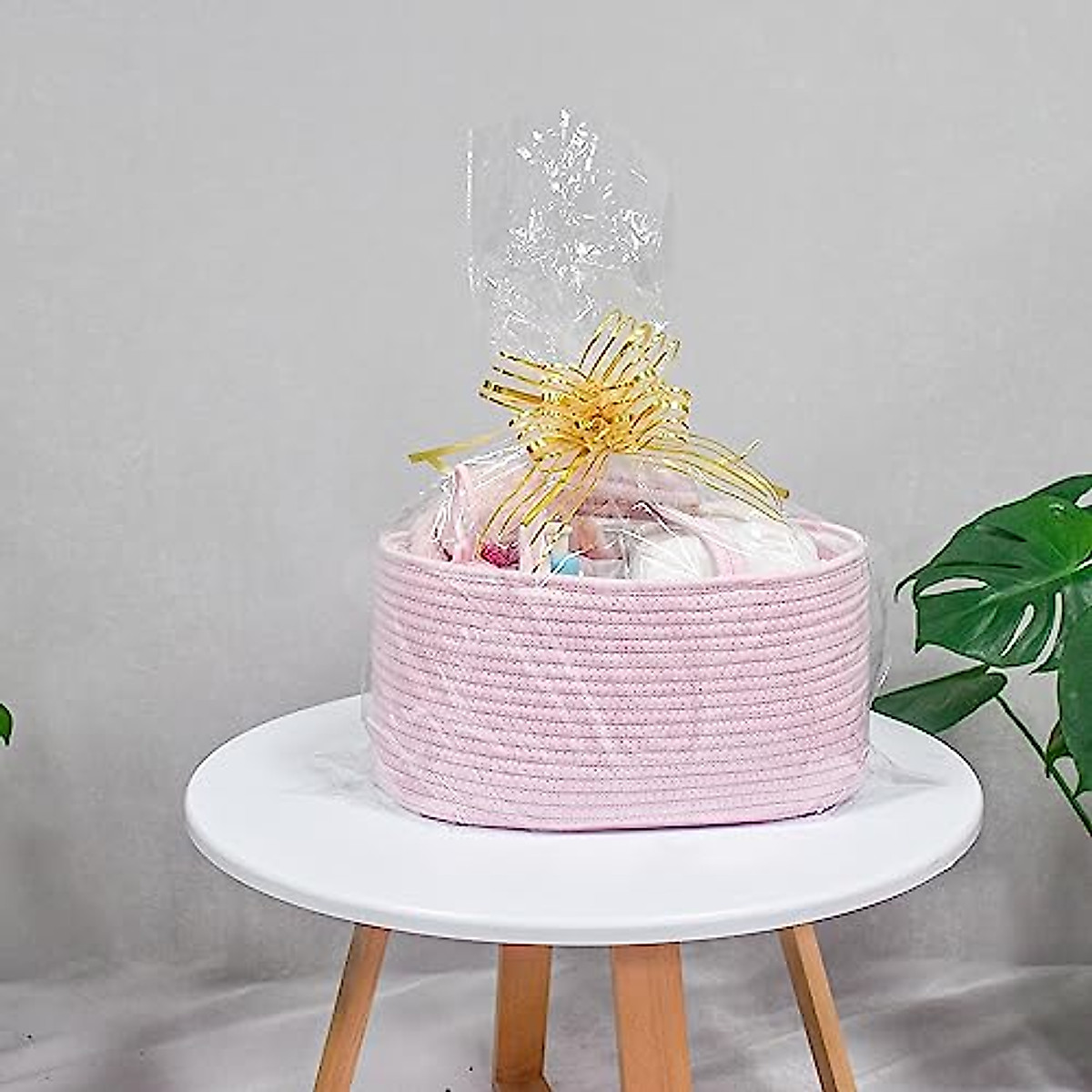 ABenkle Baby Diaper Caddy, Nursery Storage Bin and Car Organizer for Diapers and Baby Wipes, Cotton Rope Diaper Basket Caddy, Changing Table Diaper Storage Caddy Baby Gift Baskets, Pink