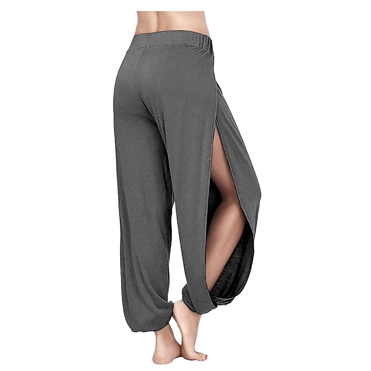 ARJOSA Women's Side Slit Harem Yoga Pants Split Wide Leg Lounge Beach Pants Pajama Bottoms (XX-Large, Ash Grey)