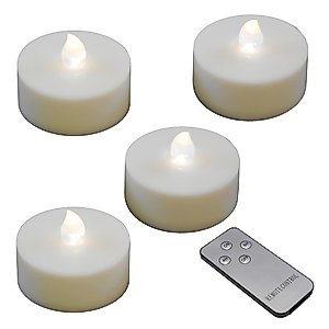 LumaBase Extra Large Battery Operated Tea Lights with Remote Control, White - Set of 4